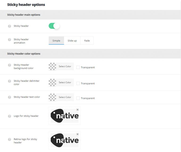 Sticky header options – native support